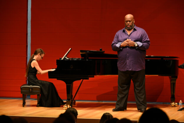 l-r: pianist Caren Levine and bass Morris Robinson performing at the ...