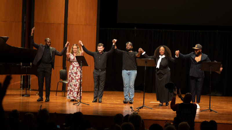 l-r: composer Dave Ragland; librettist Selda Sabin; pianist Justin ...