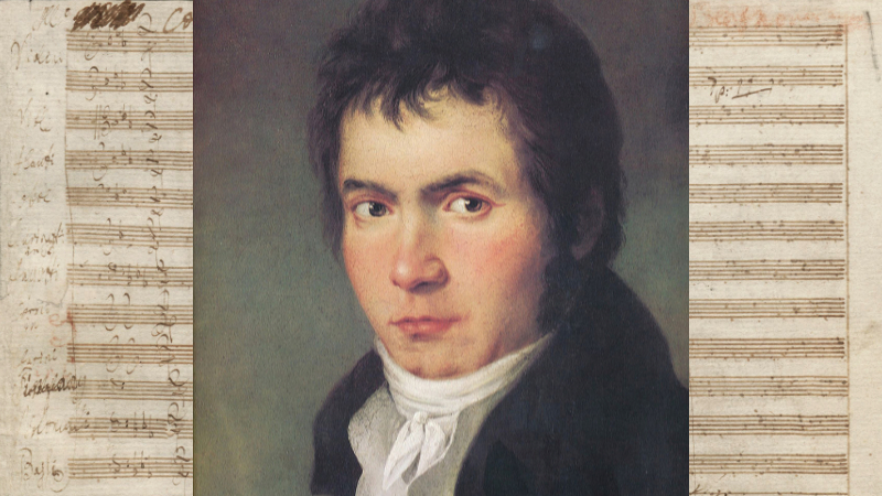Detail of a portrait of Beethoven in 1804 by W. J. Mähler, with the ...
