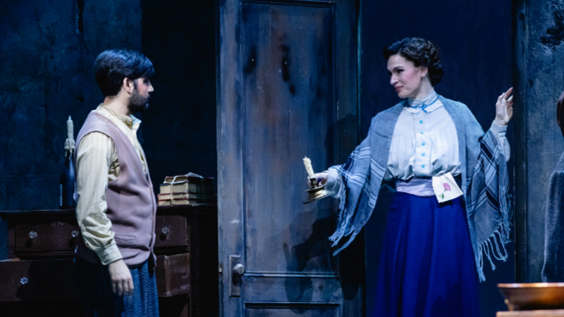 Rodolfo (Bekhzod Davronov, left) meets his pretty neighbor, Mimì ...